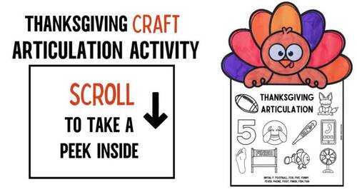 Thanksgiving Turkey Articulation Craft For Speech Therapy: F, V, K, G