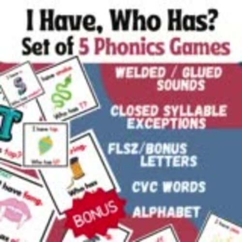 5 Phonics Card Games for Bonus Letters, Closed Syllables, Glued/Welded ...