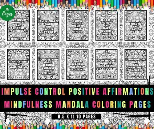 Impulse Control Activities, Positive Affirmations & Mindset Growth Pages