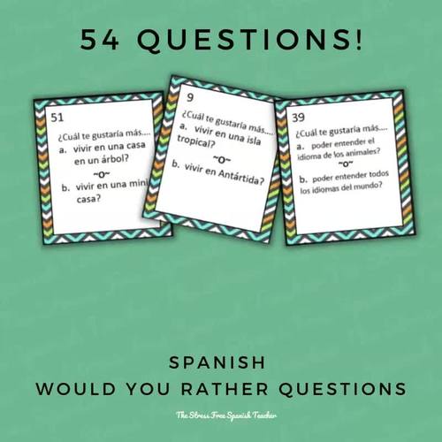 54 Spanish Would You Rather Questions Task Cards & PowerPoint Back To ...