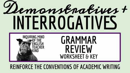 Grammar Review Practice Worksheet on Demonstrative and Interrogative ...