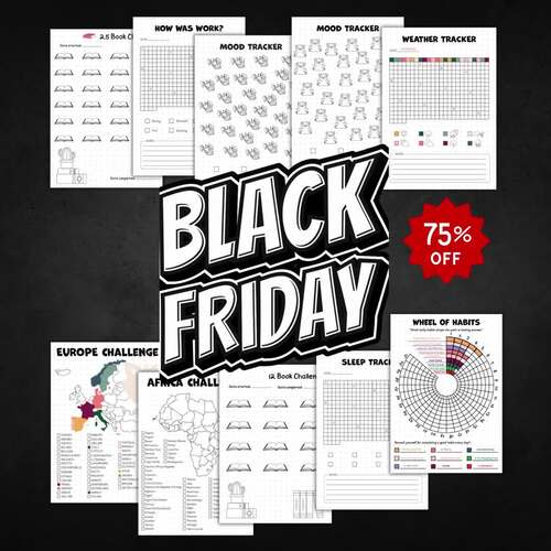 Black Friday: Printable Trackers & Challenges |Habit, Sleep, Mood Tracker
