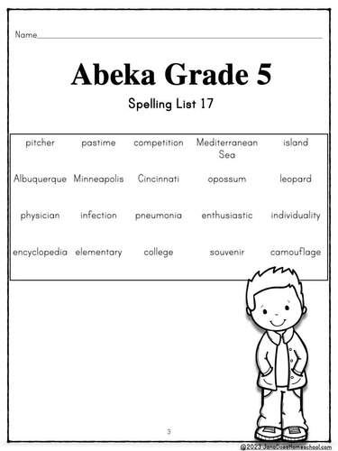 Abeka Spelling, Vocabulary & Poetry 5 - 5th Ed - List 17 - Review