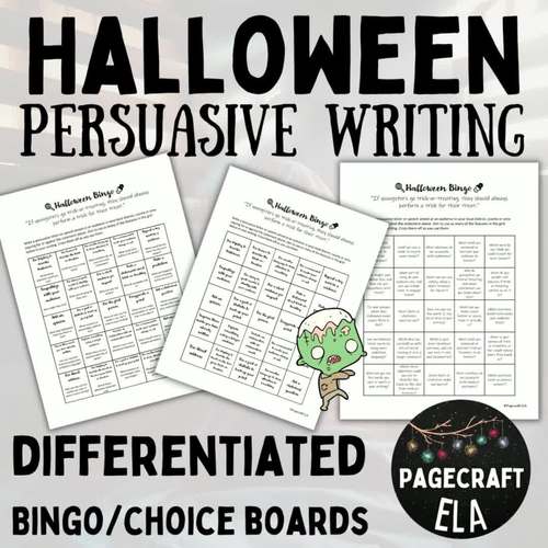 Halloween Opinion Writing Activity | Bingo Choice Boards | Trick or Treat