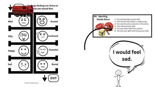 SEL Game Using Cars: Feelings & Perspective Taking (Black & White Emojis)