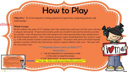 Jeopardy - 5th Grade Operations & Algebraic Thinking (2 in 1 Game)