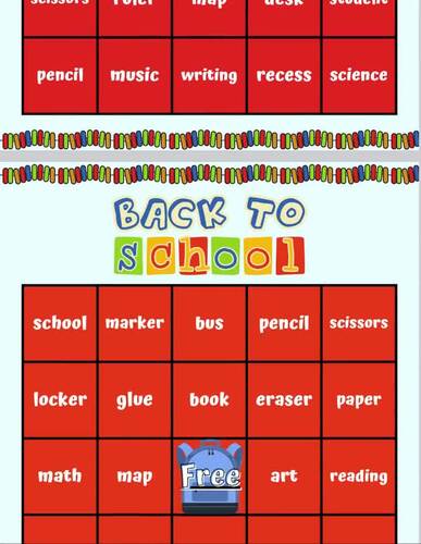 Back to School Themed Bingo Boards- 24 Boards by Elementary Utensils