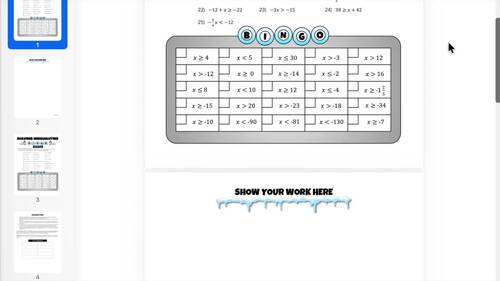 7th Grade Math Winter Fun Worksheet Two Step Inequalities Review Activity