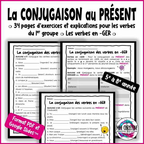 Les verbes au présent 1er groupe I Present Tense French Verbs Workbook