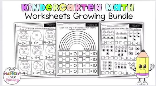 Kindergarten Math Worksheets Growing Bundle by Happily Ever Primary ...