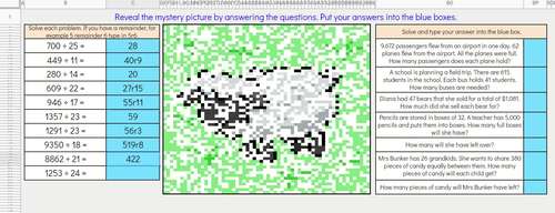 Digital Math Pixel Art Mystery Picture 5th Grade TEKS Division 5.3.C