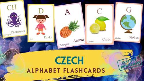 CZECH Alphabet FLASHCARD with picture, Learning CZECH, Czech Letter ...