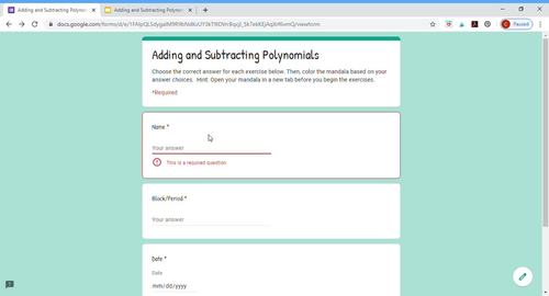 Adding/Subtracting Polynomials *Distance Learning* Color By Number ...
