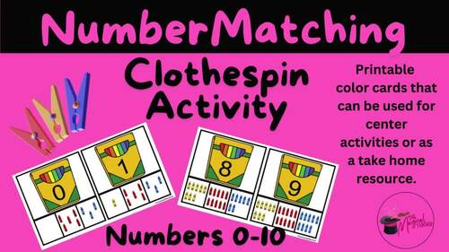 Numbers 1-10 Clothespin Matching, Number Matching Prek and Kindergarten