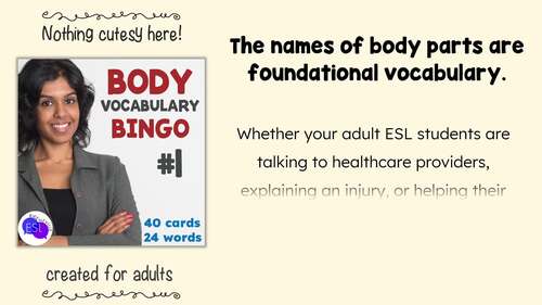 Body Vocabulary Bingo Game for Adult ESL Students | Set 1 of 3 | TPT