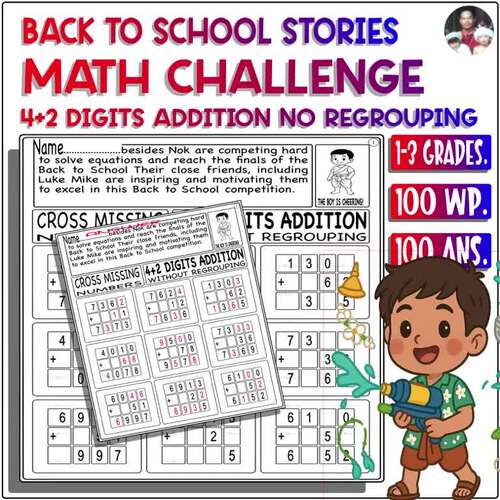 Back to school Story 4+2 Digits number Addition No Regrouping Fun Math ...