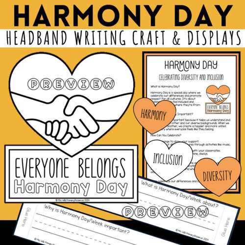 Harmony Day Headband Craft & Writing Activity + Bulletin Board Heart ...