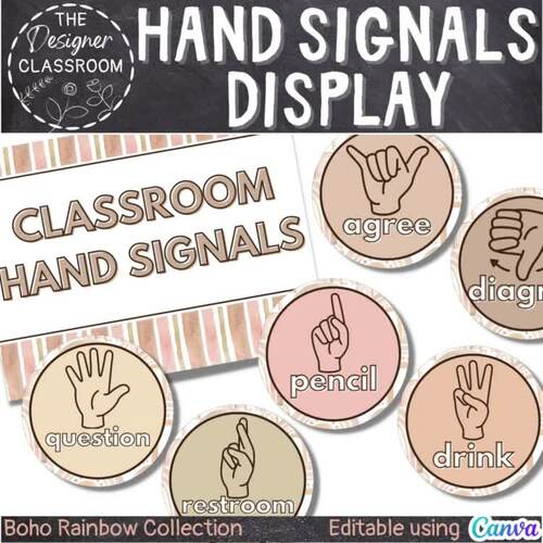 Classroom Hand Signals Display | Boho Rainbow Classroom Decor | TPT