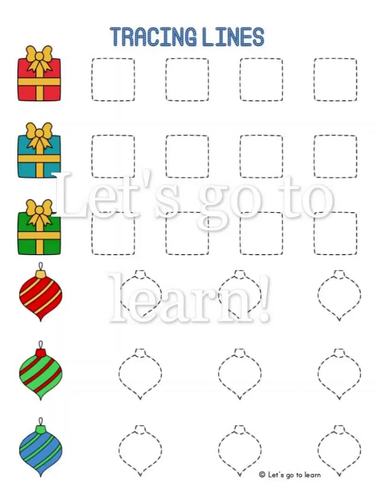 Christmas Tracing Worksheets, Pre-Writing, Tracing Lines, Fine Motor Skills