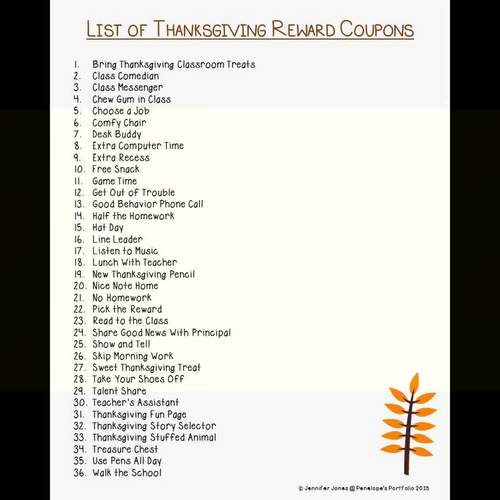 Thanksgiving Feast Party Reward Coupons for the Classroom | TpT