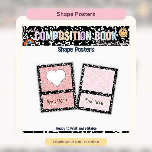 Shape Posters Classroom Decor: Pastel Composition Book Theme | Editable