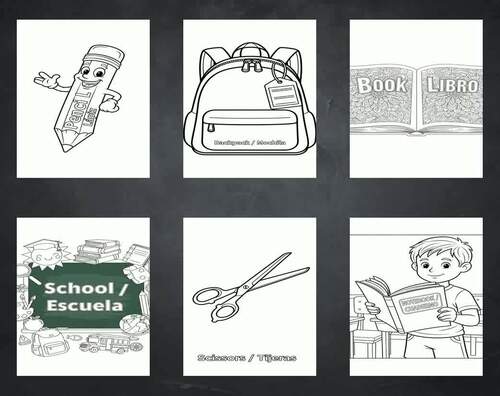 English-Spanish School Vocabulary Coloring Pages | Bilingual Back to ...