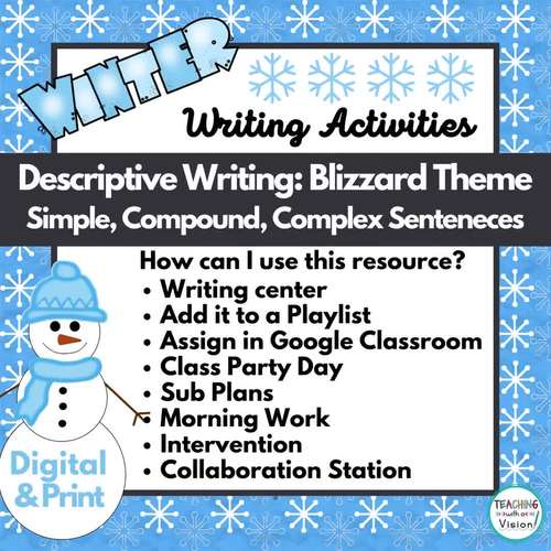 Winter Sentence Printables Simple, Compound, Complex Sentence Structure ...