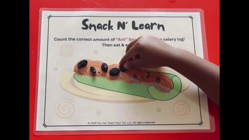 Ants On Log Counting Placemat for Pre K Kindergarten Veggie Snack Math ...