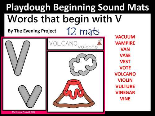 Playdough Beginning Sound Mats /Words that begin with V playdough mats