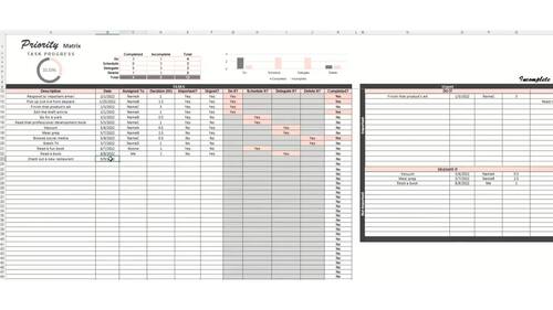 Priority Matrix Excel Spreadsheet with Due Dates, Assign, and Durations ...