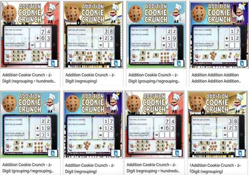Boom Cards - Addition Cookie Crunch - 2Digit + 2Digit (regrouping to 100s)