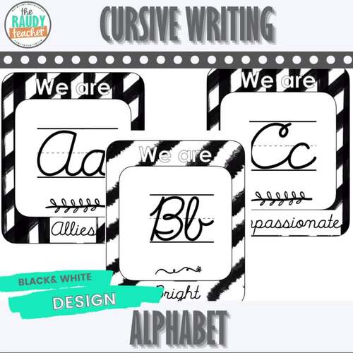 Cursive Writing Alphabet Posters | SEL | Black and White Design | TPT