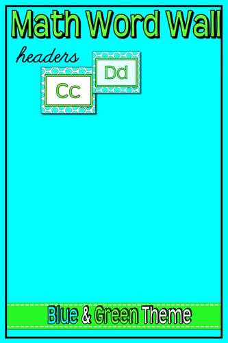 MATH WORD WALL Blue Green Theme Math Vocabulary Focus Wall Classroom Decor