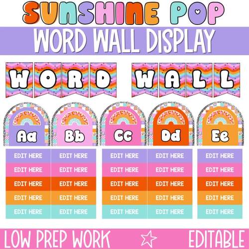 Retro Groovy Word Wall Display, Vocabulary Word Wall Display, Rainbow Decor