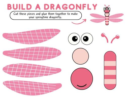 Printable Cut & Glue a Dragonfly Craft, Build an Insect Craft, Early ...
