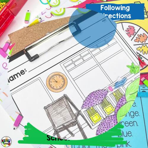 Preschool Speech Therapy School Themed Following Directions Coloring ...