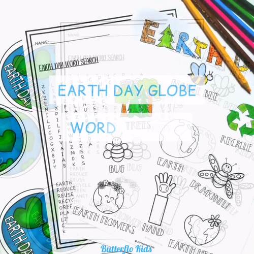 Earth Day Craft | Globe | Word Search | Colouring page by Butterflo Kids