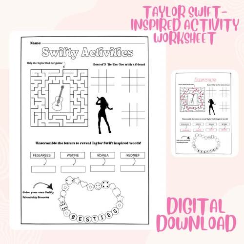 Taylor Swift-Inspired Activity Worksheet by HomieSchool | TPT