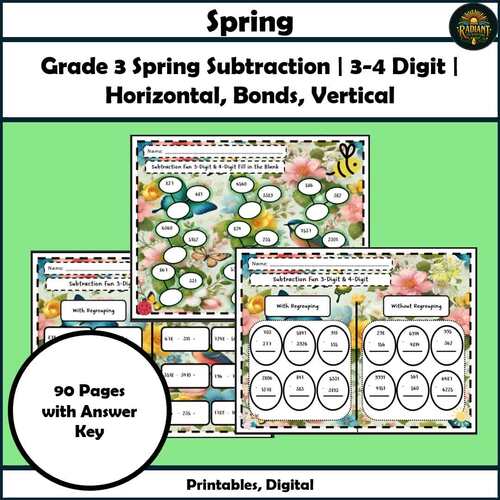 Grade 3 Spring Subtraction Math 3 4 Digit Regroup No Regroup Number Bond