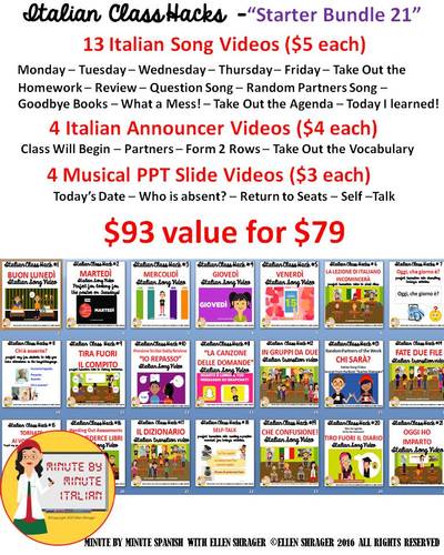Italian Class Transition Videos Bundle for CI , TCI, 90%TL | TpT