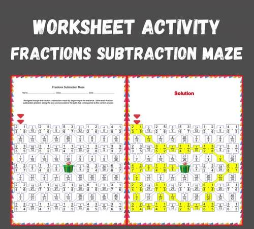 Fraction Subtraction Maze Worksheet (Unlike Denominators) No Prep #TOAST23