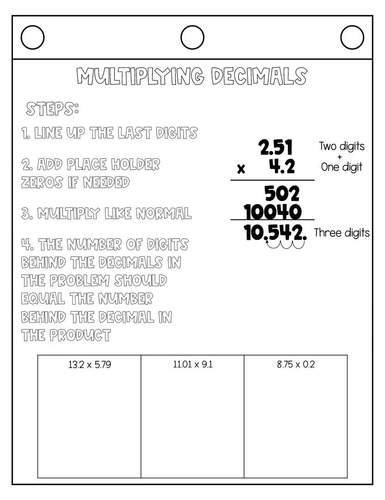 Multiplying Decimals Anchor Chart Guided Notes by The Adira Teacher