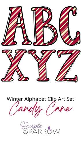 Winter Alphabet Clip Art | Candy Cane | 26 PNG Files by Purple Sparrow