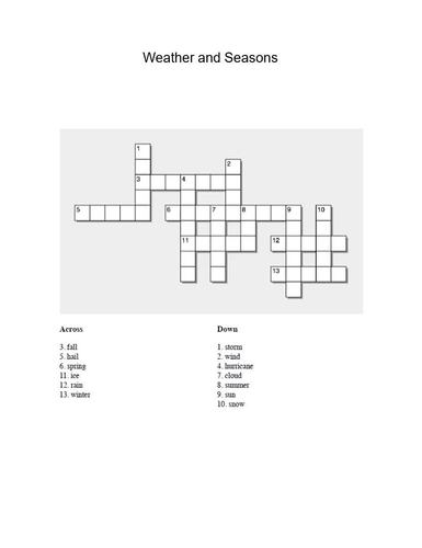 Weather and Seasons Crossword in French by Real Life Language | TpT