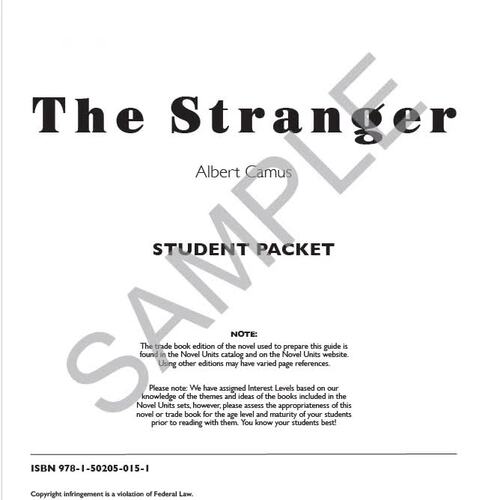 The Stranger Novel Units® Student Packet Novel Study | TPT