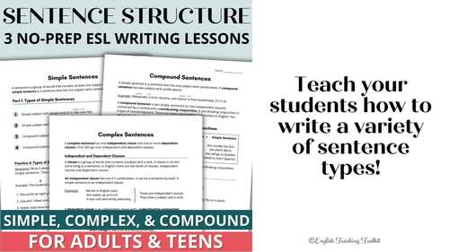 Adult ESL Writing Curriculum - Sentence Structure Worksheets & Lesson ...