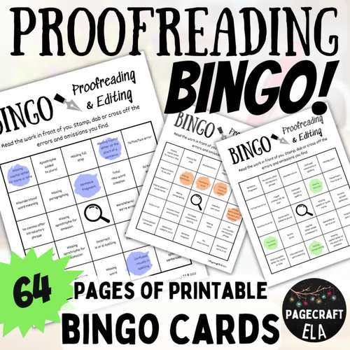 Proofreading and Editing Bingo | 60 Printable Bingo Cards | Student ...