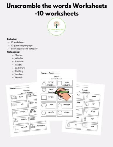 Categories- Unscramble the letters Worksheets | TPT