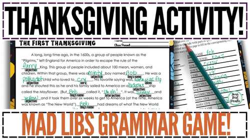 Middle School English ELA Fun Thanksgiving Activity: "Mad Libs ...