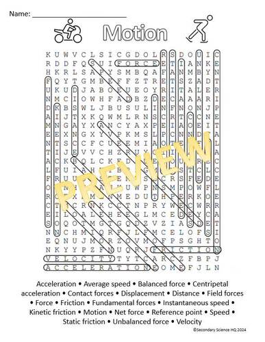 Motion Wordsearch Puzzle | Early Finishers | Physical Science | TPT